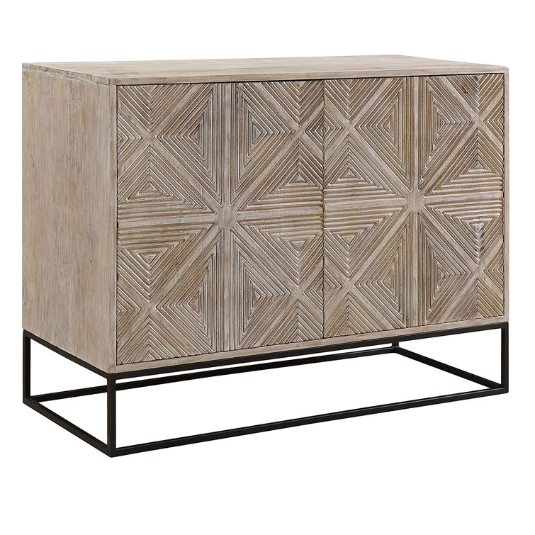 Dovetail Furniture Kenton 42-Inch Mango Wood Carved 4-Door Sideboard With Iron Base | Perigold